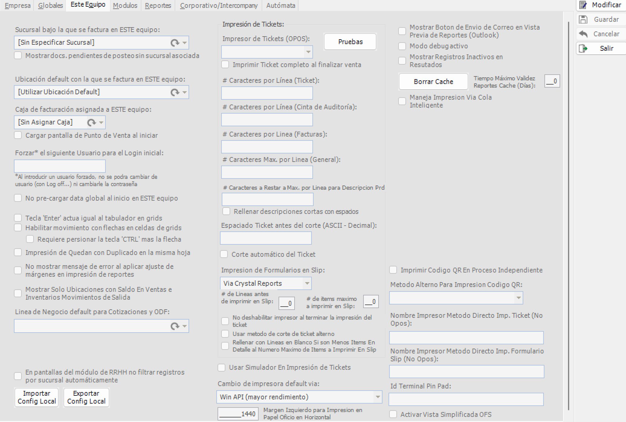 Configuraciones de Este Equipo - Brilo ERP Docs